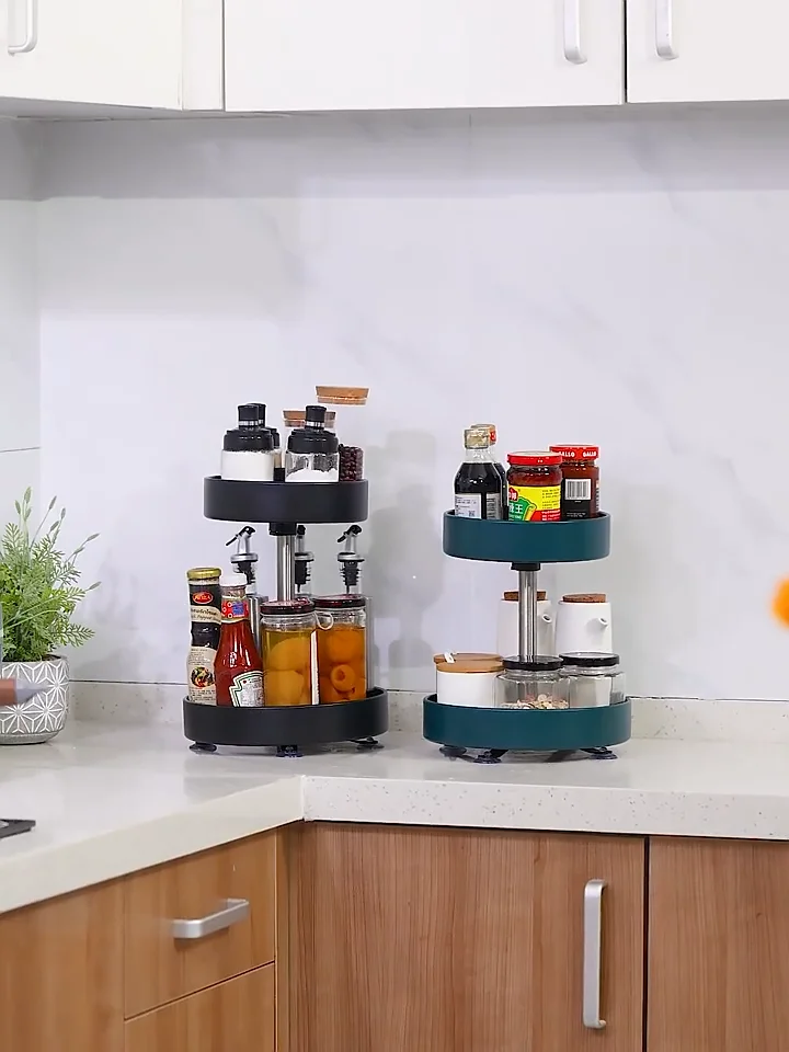 2 Tier Spice Rack Organizer Turntable Seasoning Organizer For Cabinet ...