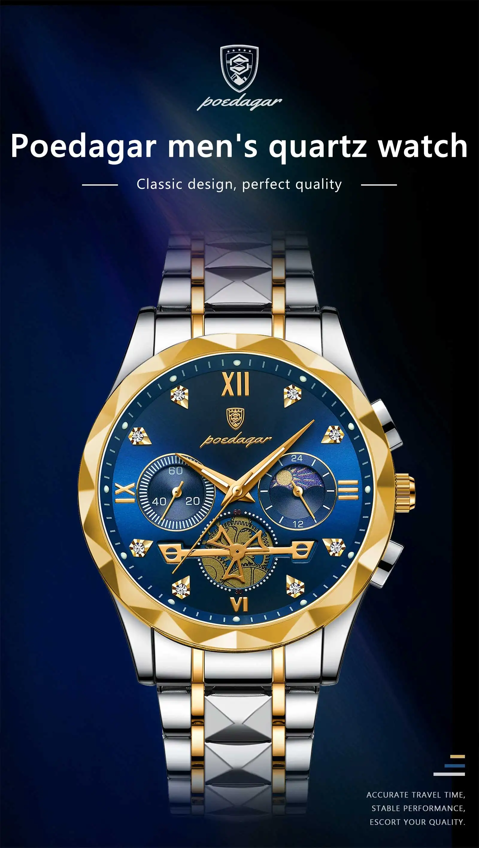 POEDAGAR 996 Men's Luxury Chronograph Watch, Waterproof Quartz ...