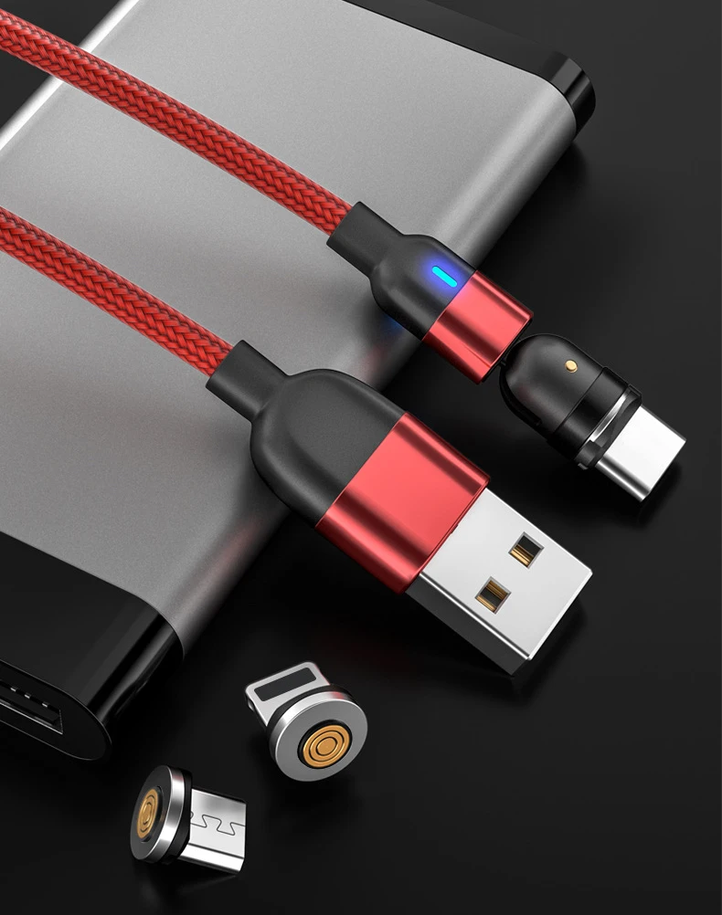 540 180 Degree Rotating 3a Fast Charging Magnet Usb Charger Data Cable ...