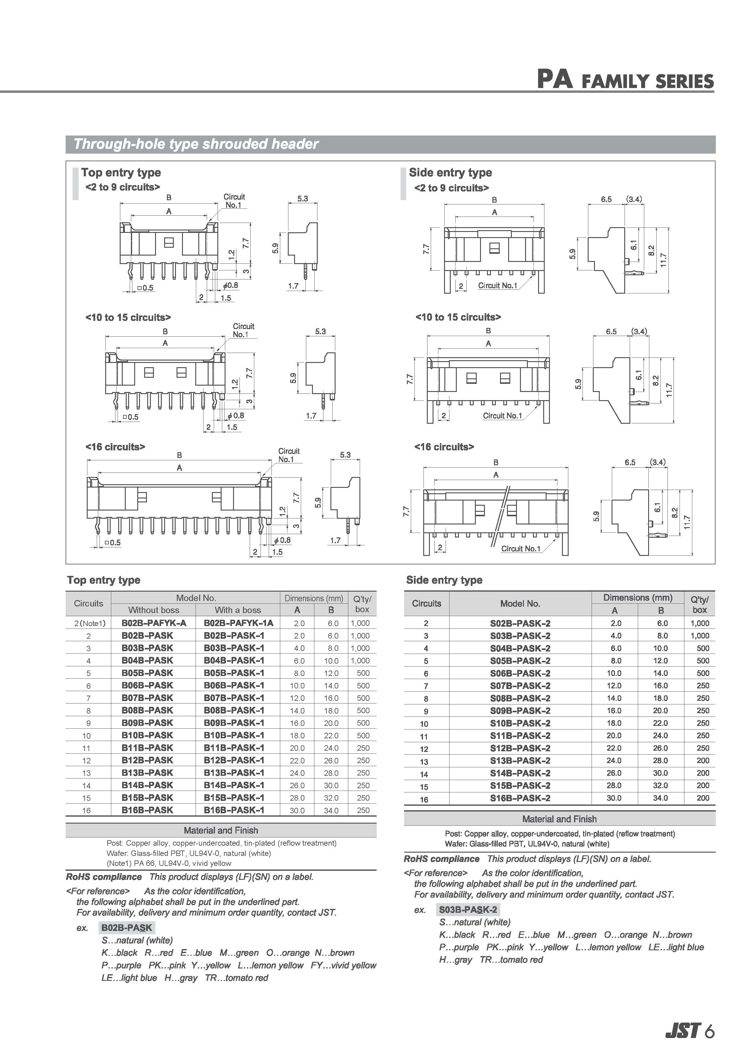 Pa Family Series Pa Paf Pal Connector Pap-07v-s 2.0mm Pitch / Wire-to ...