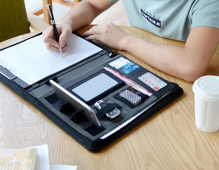 Wireless Charging Leather Portfolio Organizer with Power Bank ...