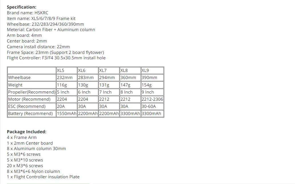 Hskrc 3k Full Carbon Fiber Xl5 V2 232mm Xl6 283mm Xl7 294mm Xl8 360mm ...