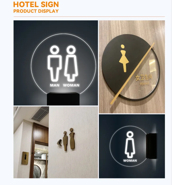 Customize Hotel Public Toilet Sign Men's and Women's Washroom Door Sign ...