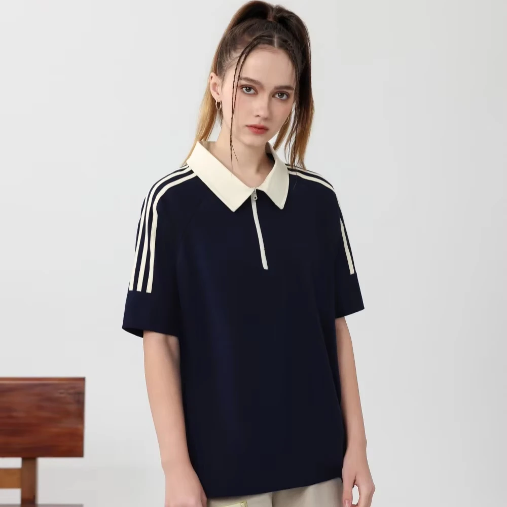 Unisex Preppy Style For Polo Shirt Knitted Patchwork Zipper Polos ...