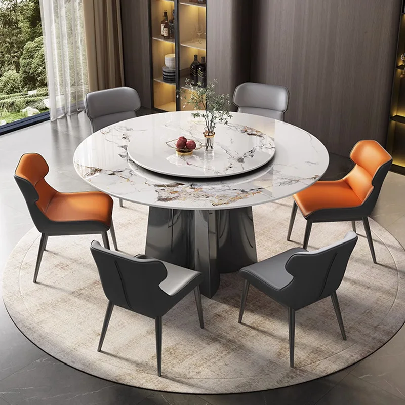 Italian Round Dining Table With Leather Chairs Marble Top Round Dining ...