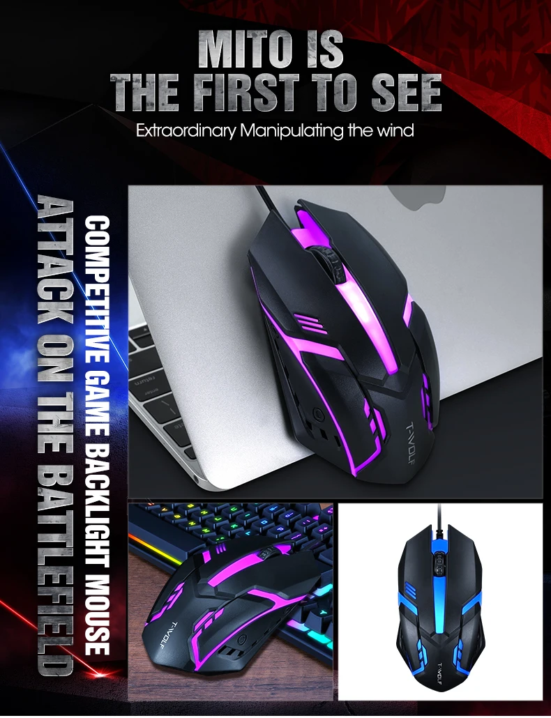 Computer Mouse 3d Wired Mouse Led Backlight 1000dpi Gaming Optical Usb ...