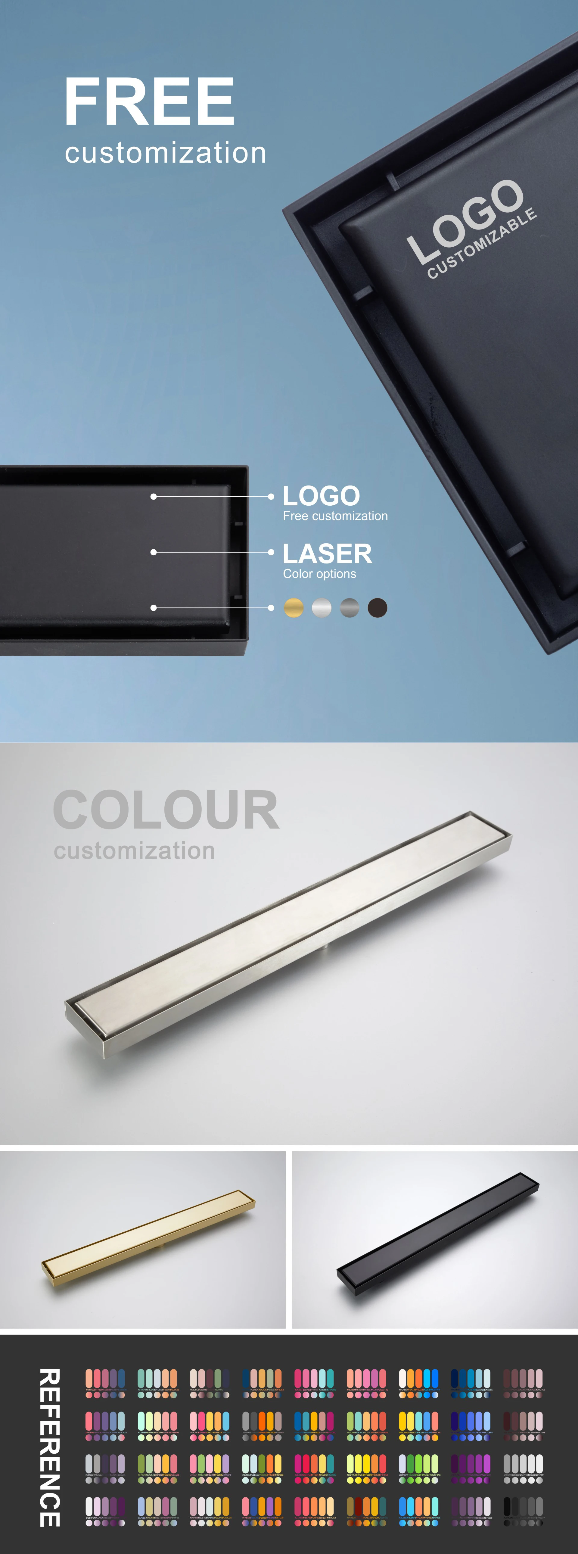 JIBOO Linear Shower Drain - Invisible Metal Stainless Steel