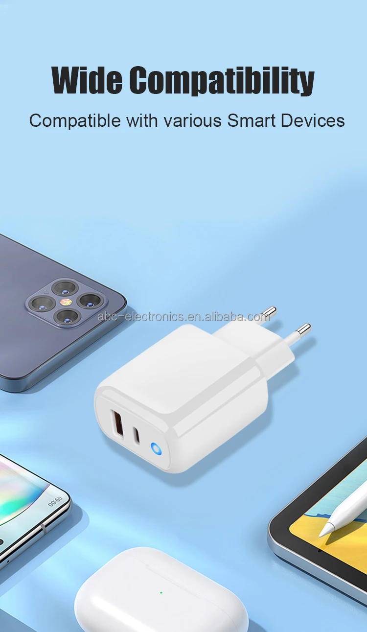 Universal Usb Type C Pd 20w 25w 35w Wall Charger Dual Port Portable Usb Charger For Mobile ...