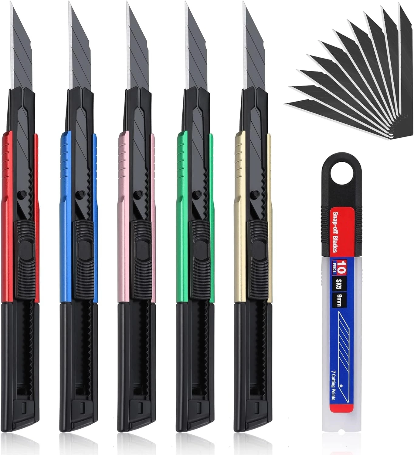 5 Pack Knife Utility Box Cutter Retractable Snap Off Lock Razor Sharp ...