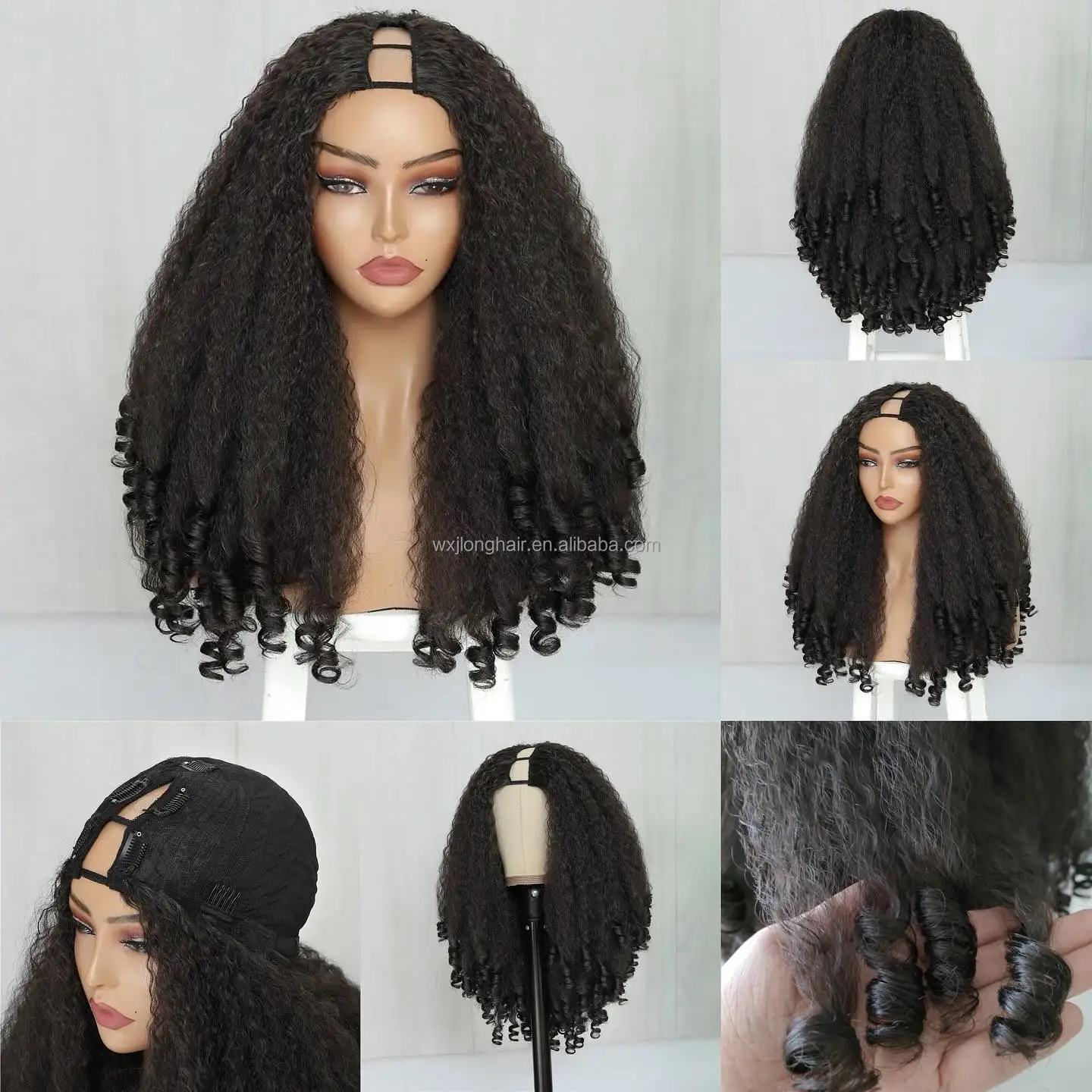 Glueless Afro Kinky Curly Human Hair V Part Wigs Middle 250density ...