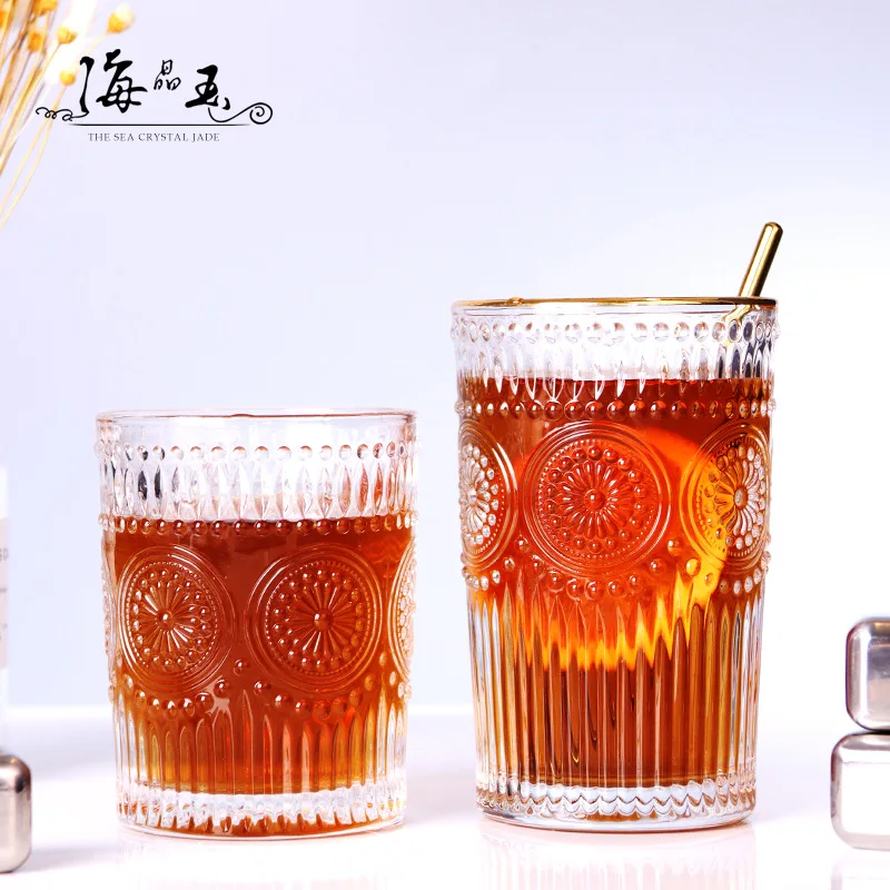 Ribbed glassware glasses vintage embossed highball drinking glass for ...
