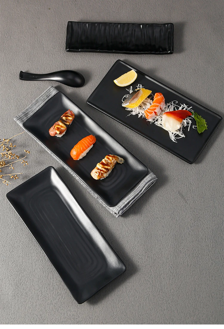 Black Custom Print Matte Japanese Style Restaurant Serving Dinnerware ...