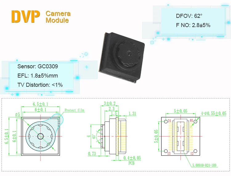 0.3MP Camera Module - Wide Angle GC0309 for Iot & AI
