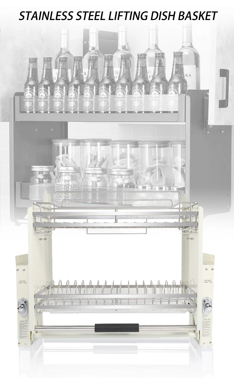 Kitchen Lift Pull down Cabinet Basket - Stainless Steel