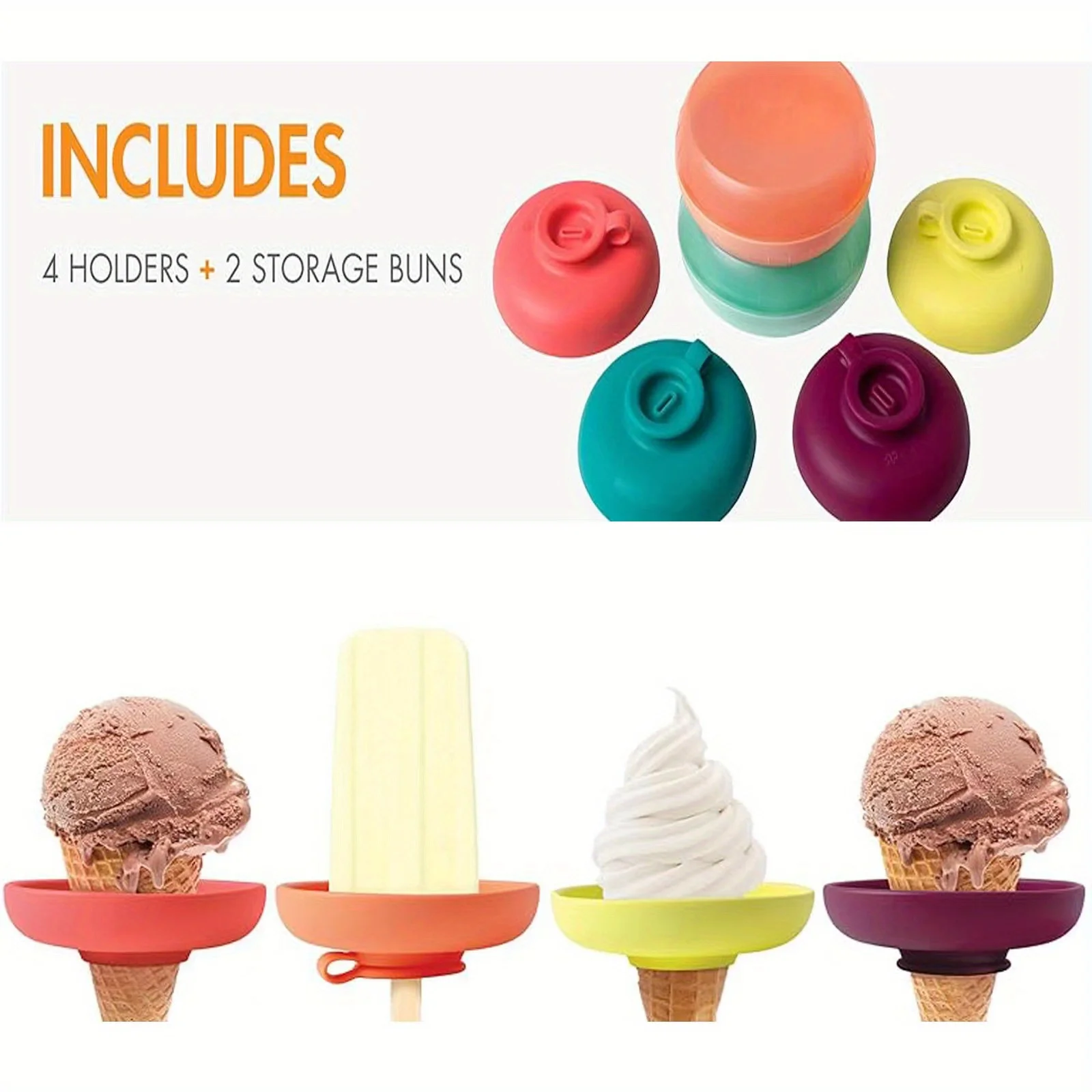 Silicone Ice Cream Cone and Popsicle Holders, Dishwasher Safe Drip ...