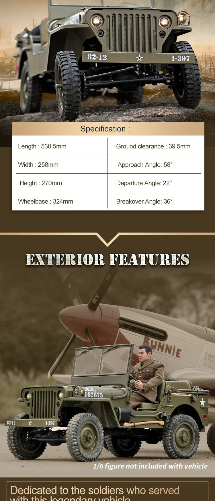 Hobby RC Truck US ARMY Rochobby FMS WW2 1/6 MB Scaler Willys Jeeps 4WD