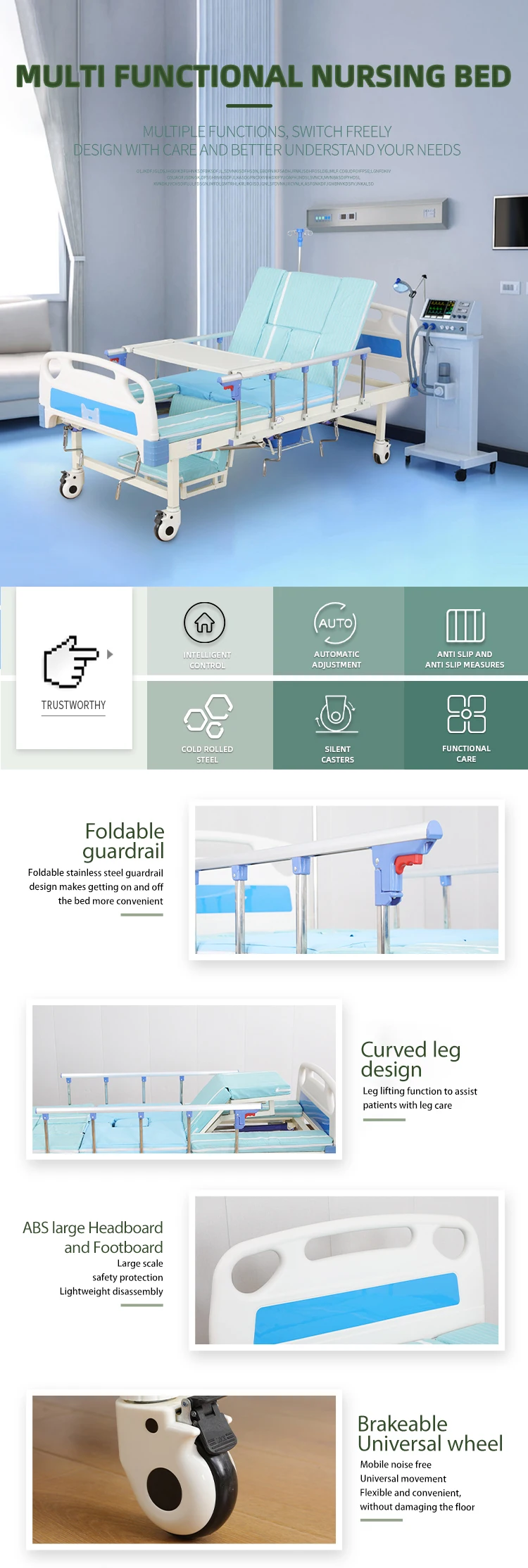 2024 New Design Crank Hospital Manual Nursing Bed Manual Metal Medical ...