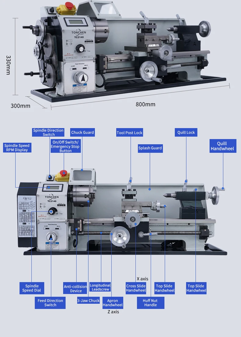 TC2140 1.5HP High Precision Mini Manual Metal Lathe Machine