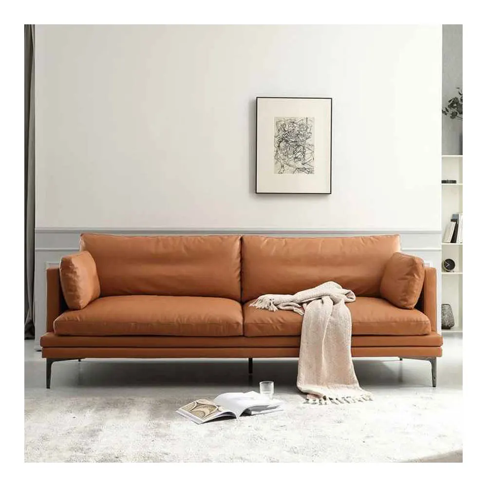 Italian Luxury Leather Sofa First Layer Cowhide Three Four Seater Straight Row Living Room Sofas ...