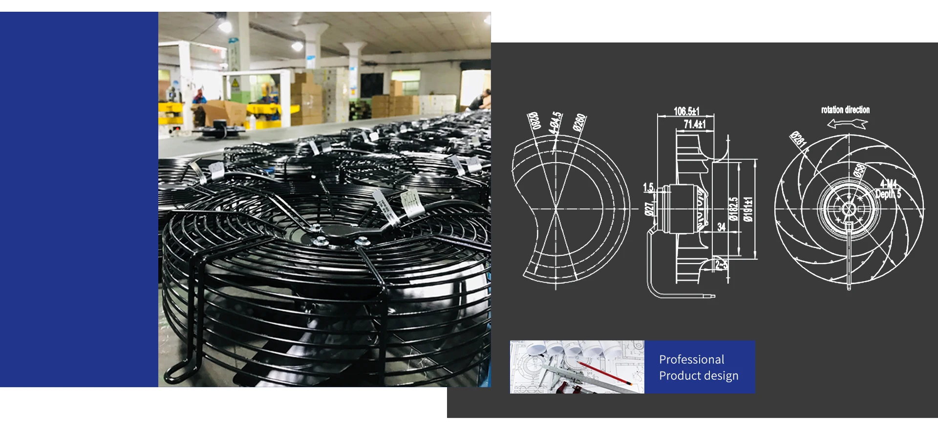220V 450mm Single Phase Axial Fan - Stainless Steel Motor