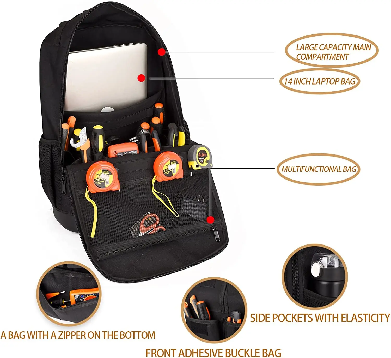 Tool Bag Backpack Heavy Duty Tradesman Pro Tool Organizer Tool Carrier ...