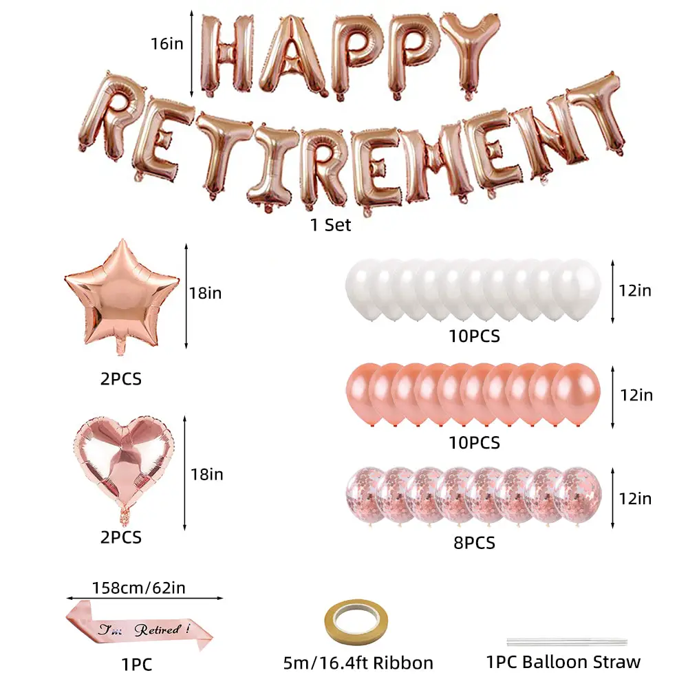 Happy Retirement Letter Foil Balloon I'm Retired Satin Sash Latex Foil ...