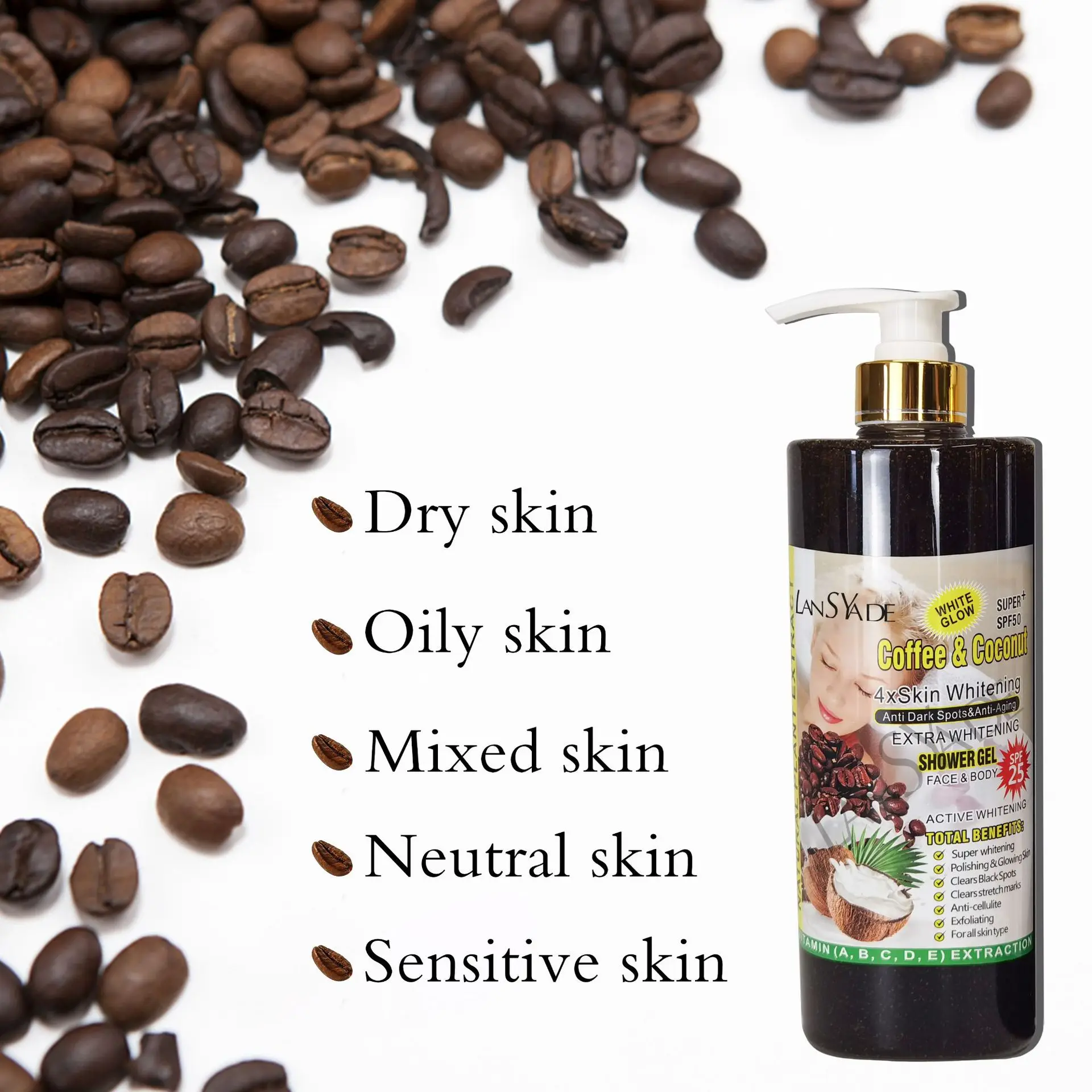 LANSYADE Shower Gel - High Quality Exfoliating Body Wash