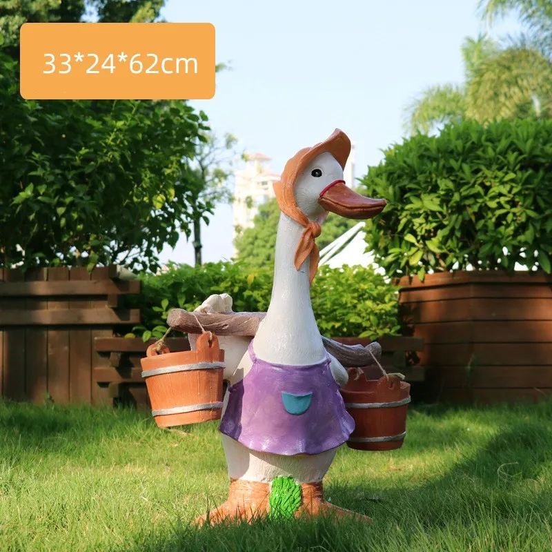 Garden Statue Resin Duck Gardener Couple - Colorful Outdoor Decoration ...