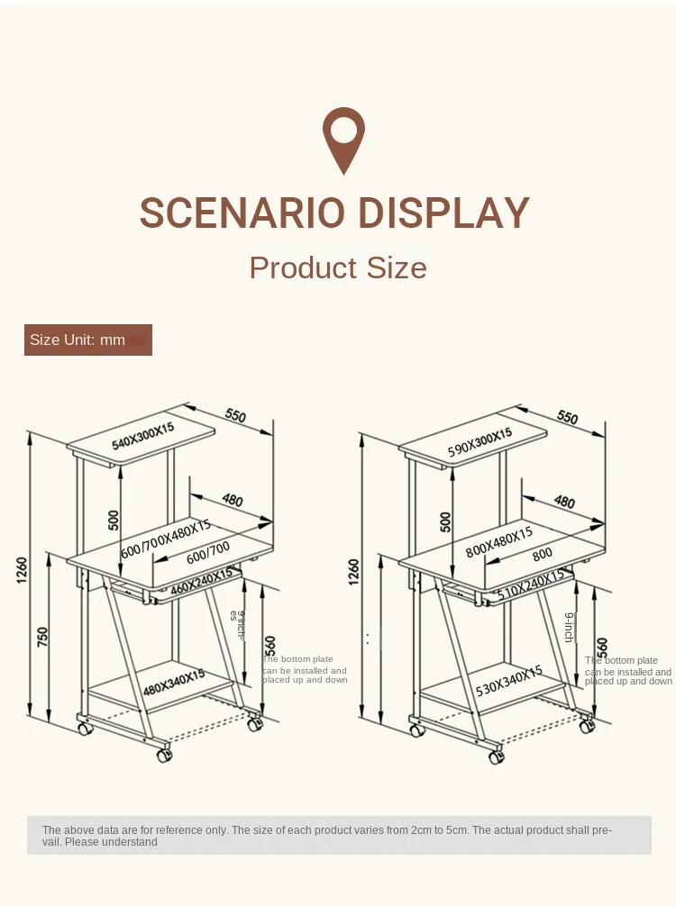 Computer Laptop Table Office Movable Metal Frame Double Layer Desk Rack ...