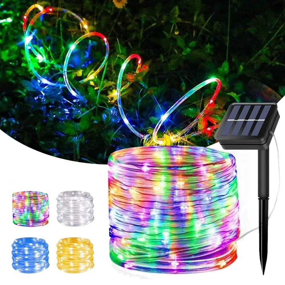 Solar Outdoor Led String Lights Waterproof Tube 100/200leds 8 Patterns ...