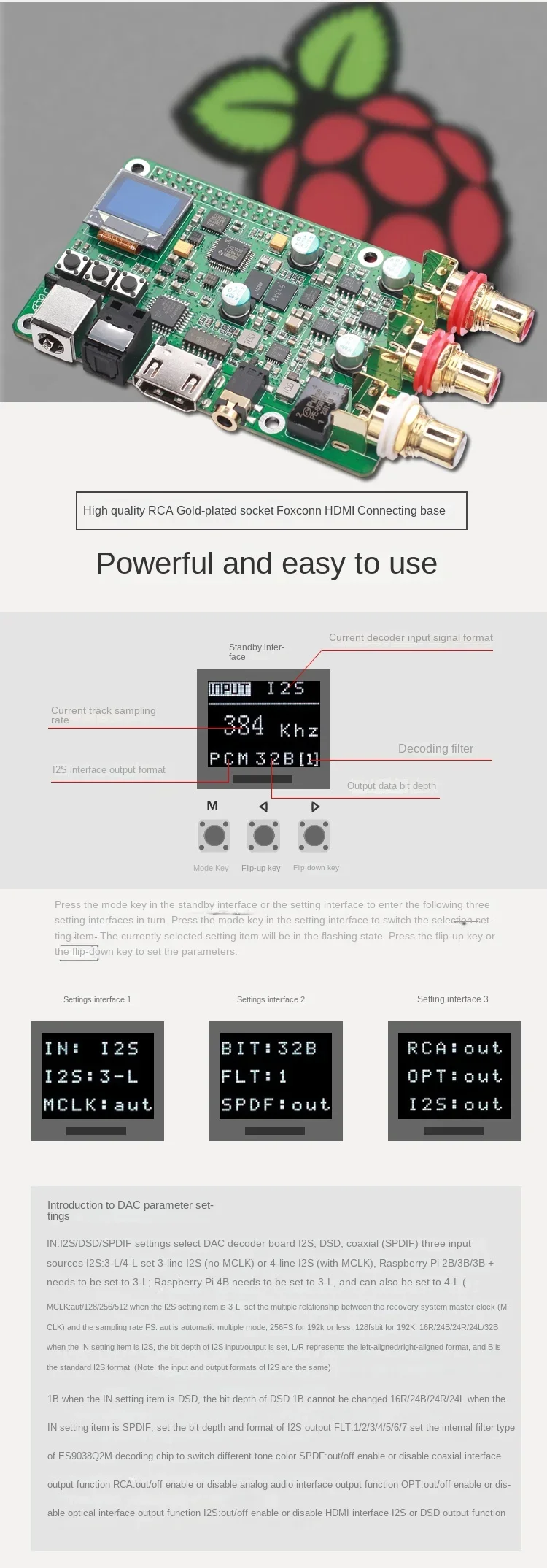 Raspberry Pi Es9038q2m DAC Audio Decoder Board - HIFI