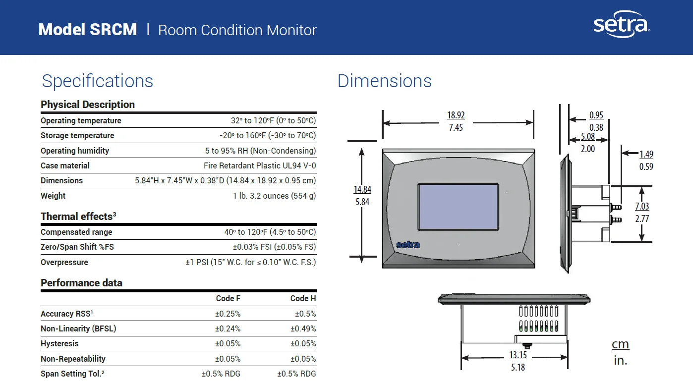 Setra pressure sensor Room Condition Monitor Model SRCM| Alibaba.com