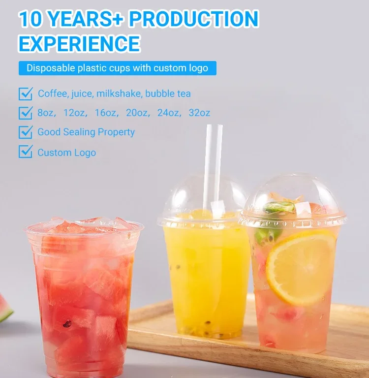 AT PACK Disposable Fruit Juice Drinking Cup With Lid and Straw 12oz ...