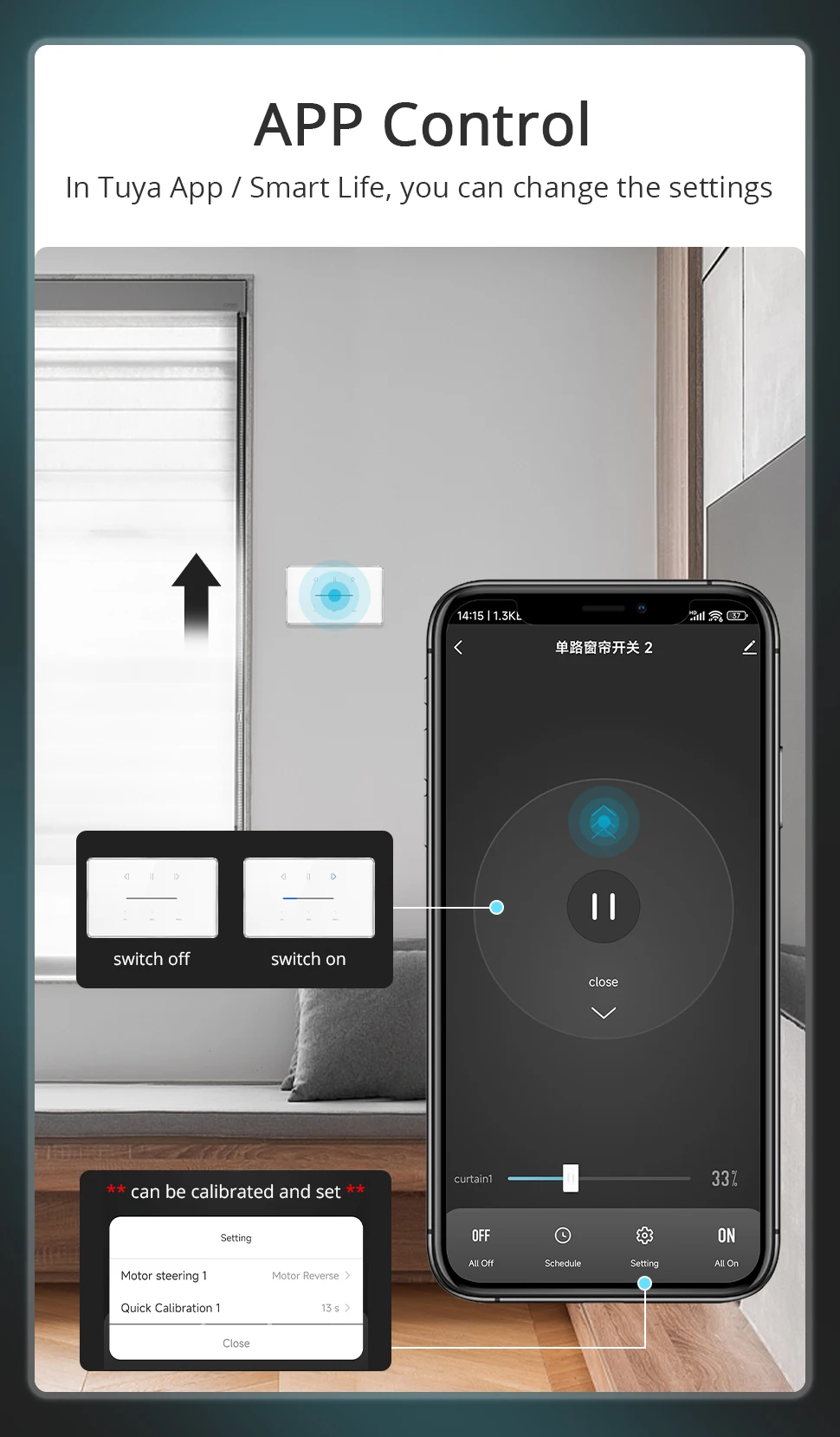 Zemismart Tuya Zigbee US Curtain Switch for Roller Shade Motor Smart Shutter Switch With ...