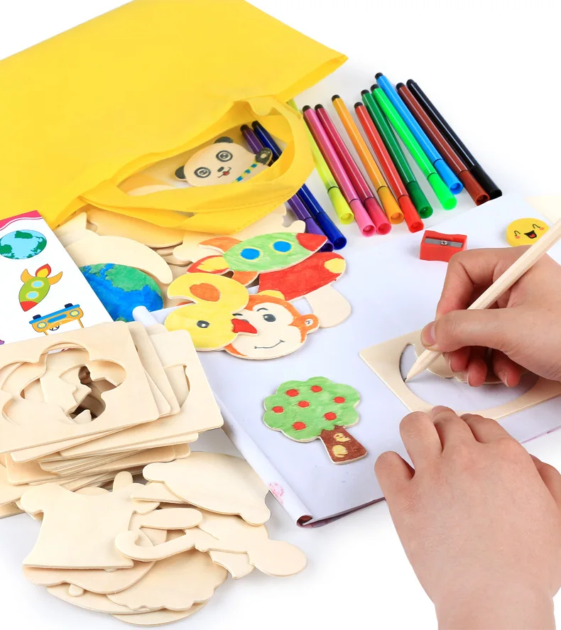 Early Educational Children Wooden Drawing Template Tool Set ...