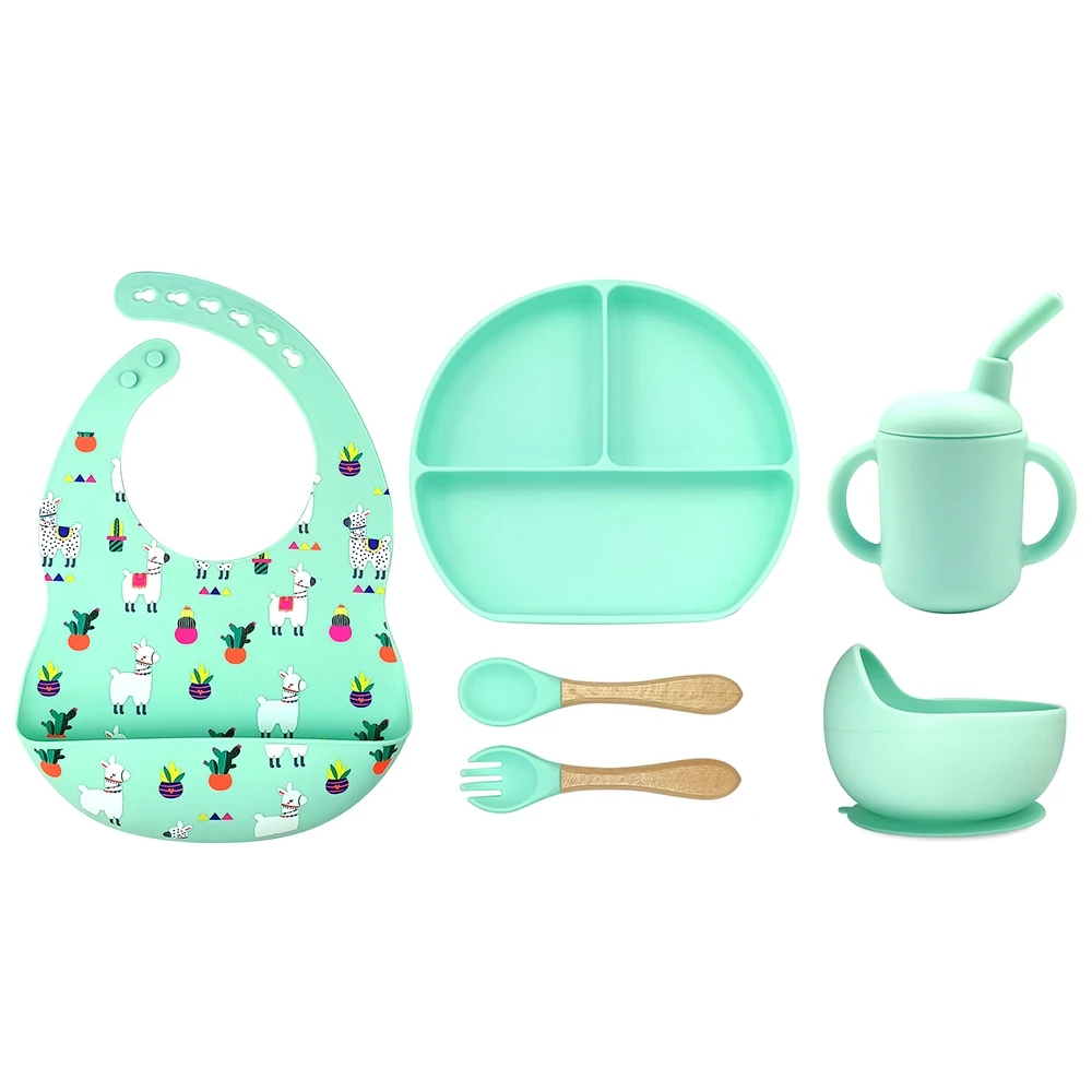 6pc Set Silicone Baby Feeding Kit Plate With Spoon And Fork Kids ...