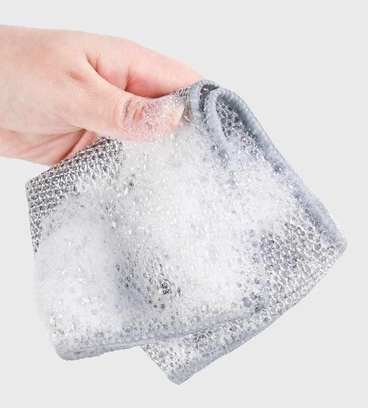 Kitchen Silver Wire Dishwashing Rag Pots Grills Dish Cleaning Cloths ...