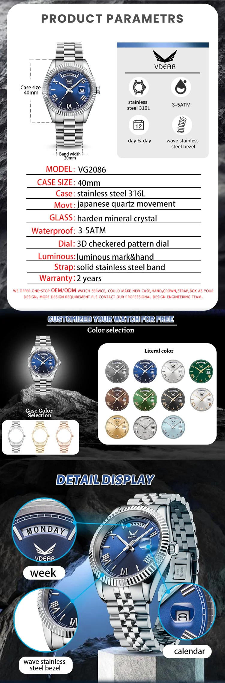 Men's Luxury Minimalist Calendar Watch - 5ATM Waterproof