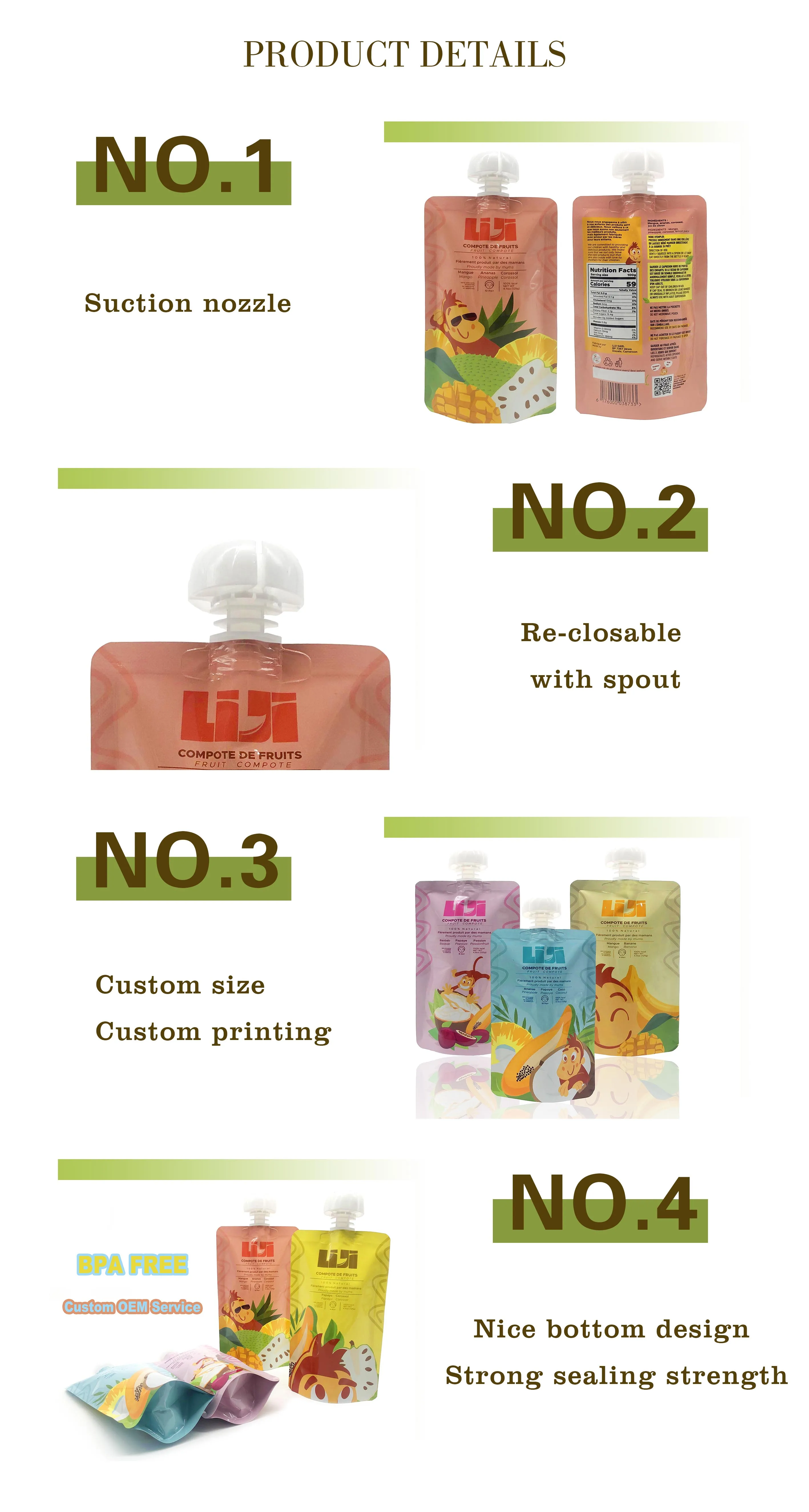 Factory Custom Printed Stand Up Reusable Squeeze Jelly Juice Doypack ...