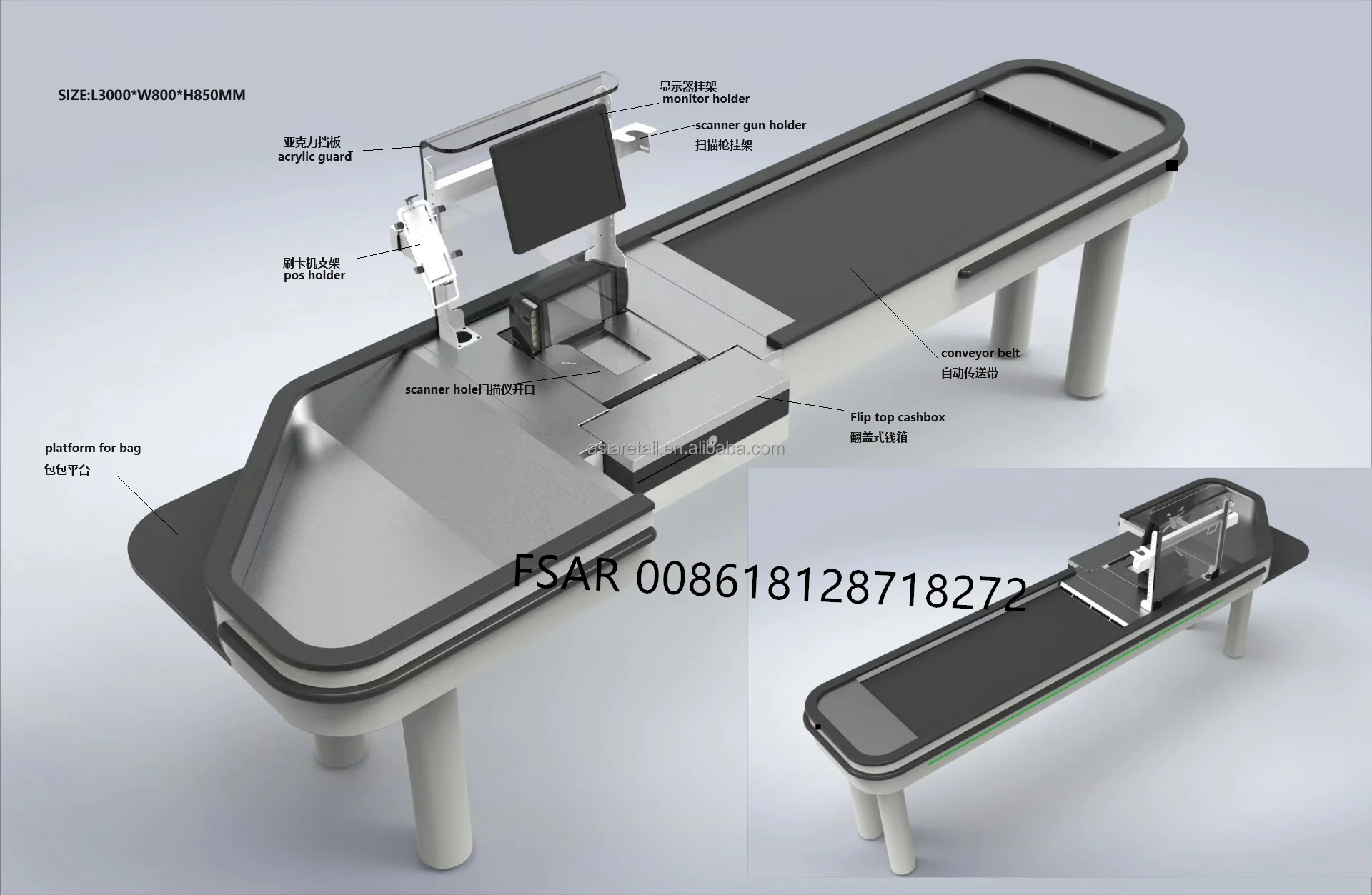 Efficient Supermarket Checkout Counter with Built-in Scanner