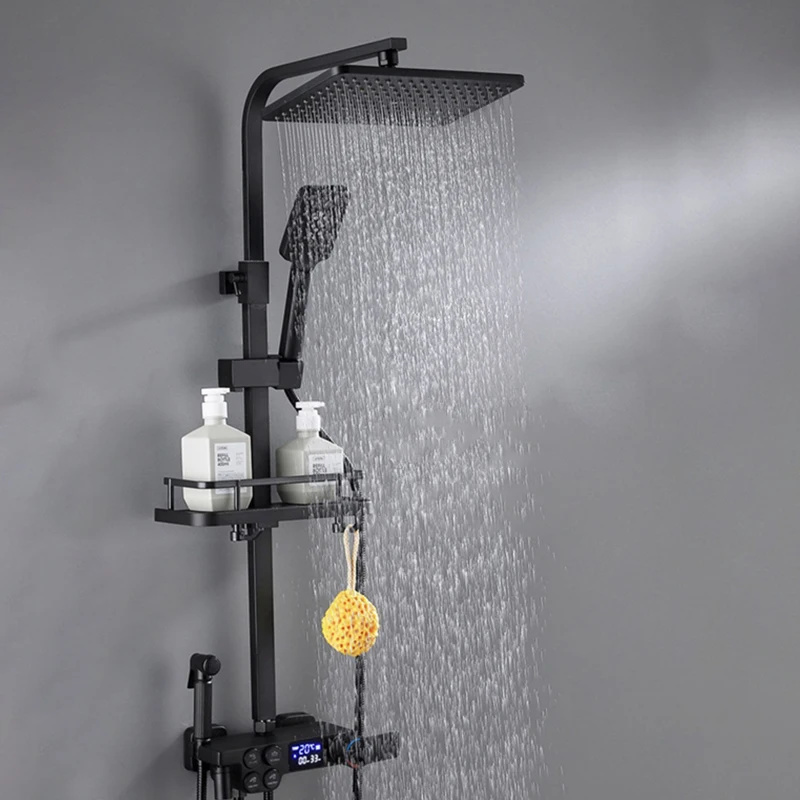 Contemporary Shower System - Black Gold LED Digital Faucet