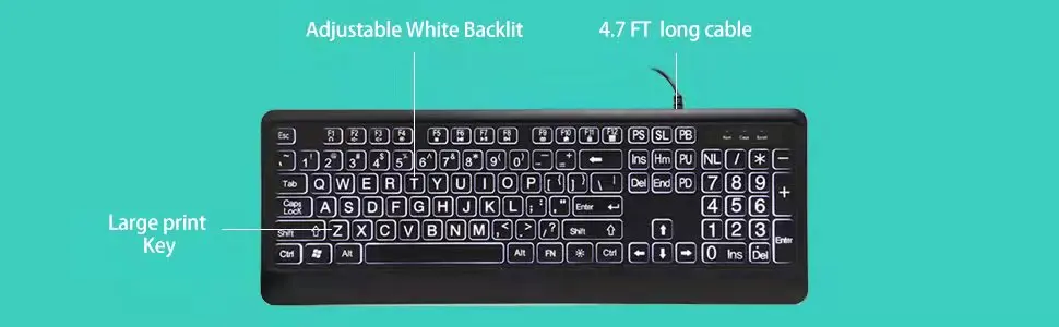 Large Print Keyboard with LED Backlight - USB Wired
