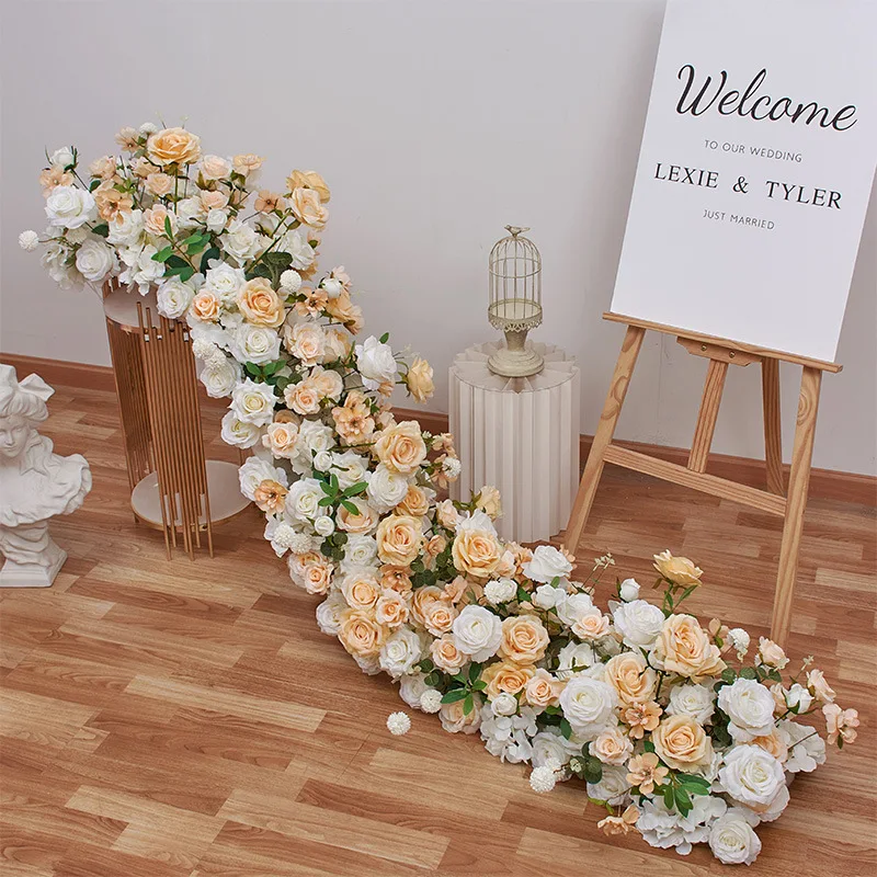 Customized Artificial Red White Flower Runners Decoration Flowers Row ...