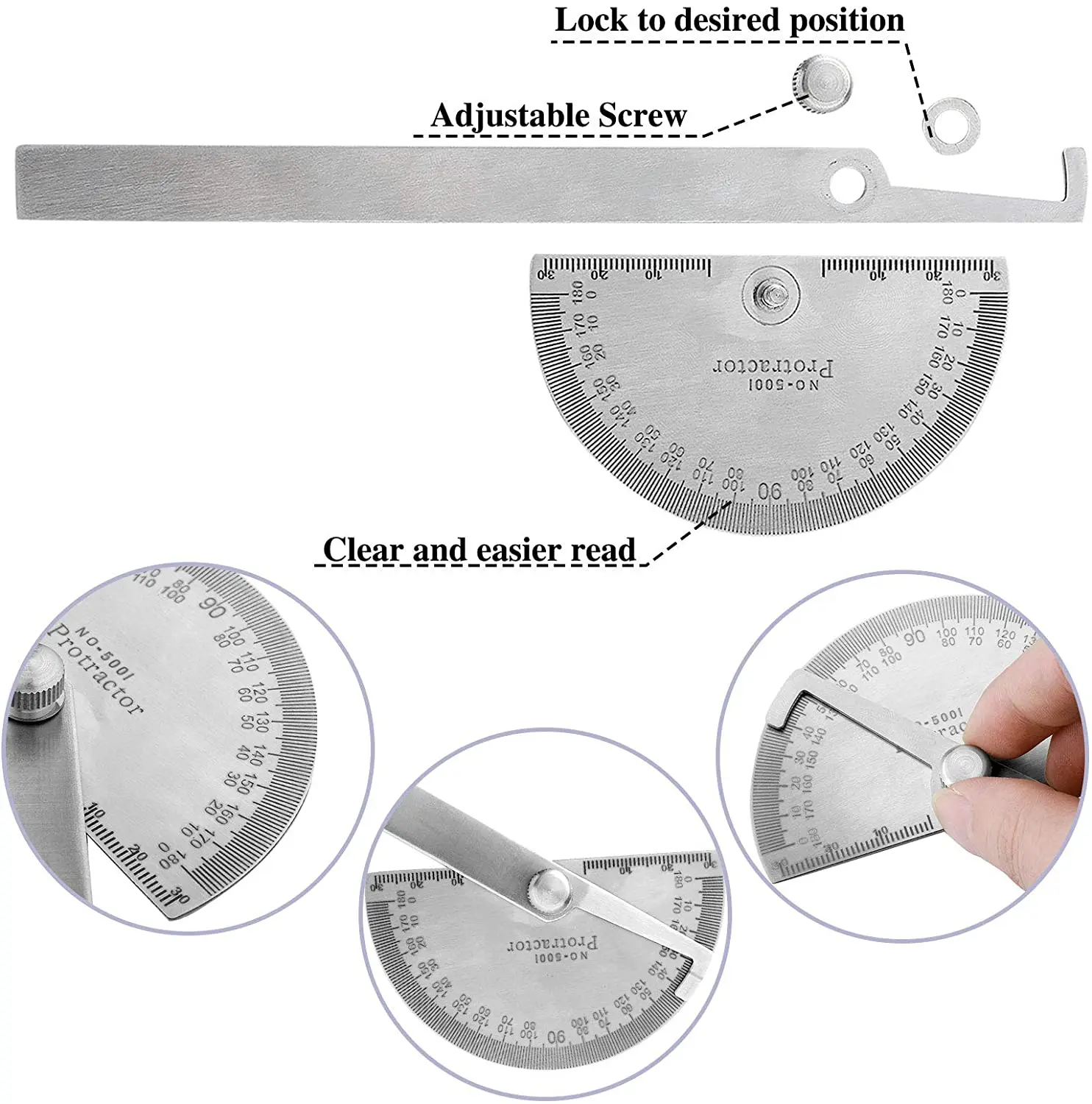 Stainless Steel Protractor Teaching Measuring Tool 180 Degree Angle ...