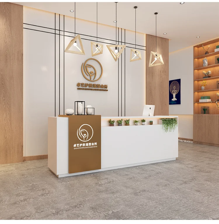 Luxury Modern Salon Counter Reception Desk - White Design