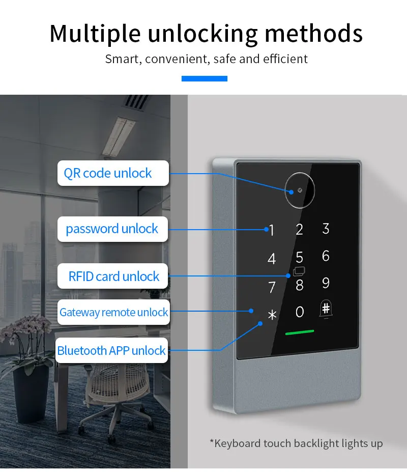 TTLOCK Access Control Reader 13.56Mhz Rfid IP67 Waterproof Keypad QR Code Scanner K3Q +G2 Hub ...
