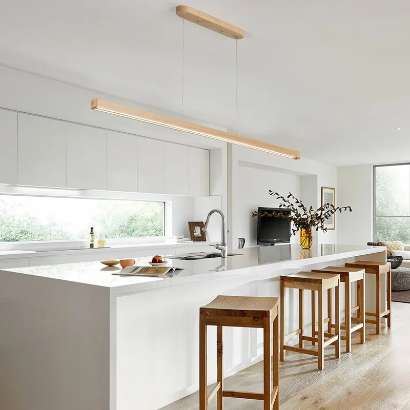 Wood Linear Pendant Light Adjustable Billiard Pool Table Lights for ...