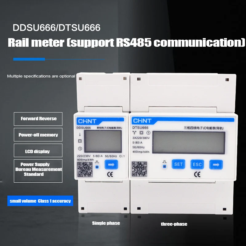 Deye Chint Chnt Dtsu666 Rs485 220v/380v 5-80a Watt-hour Meter Intelligent Digital Display 3 ...