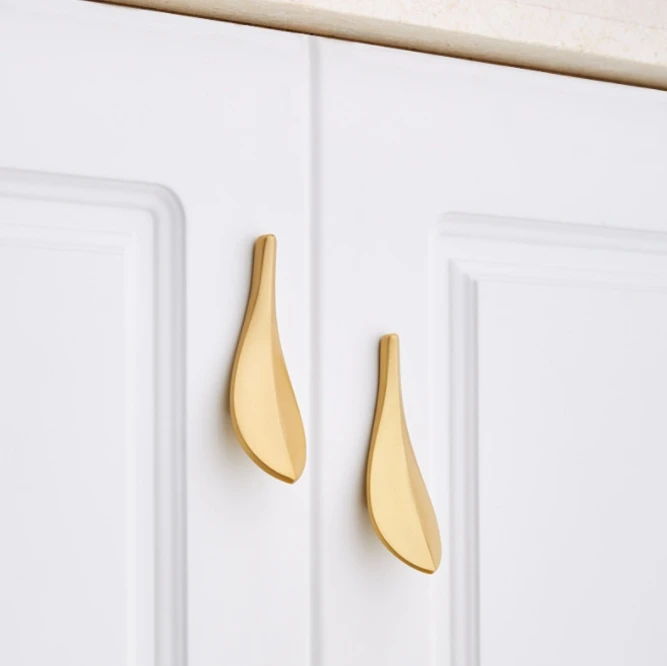Solid Brass Nordic Loquat Leaf Cabinet Handle Cabinet Knob Kitchen Door ...