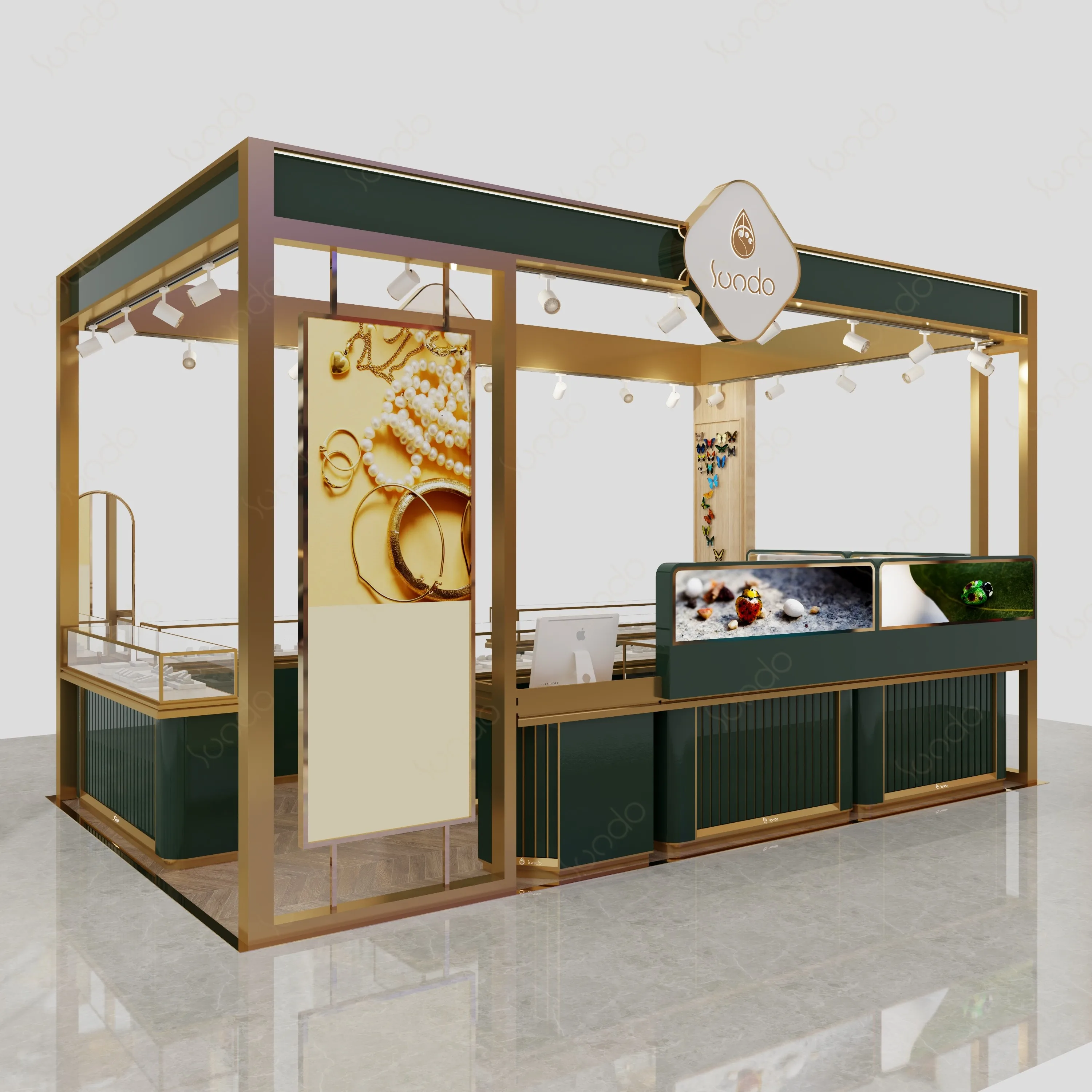 Green Gold Jewellery Kiosk Design - Elegant & Customizable